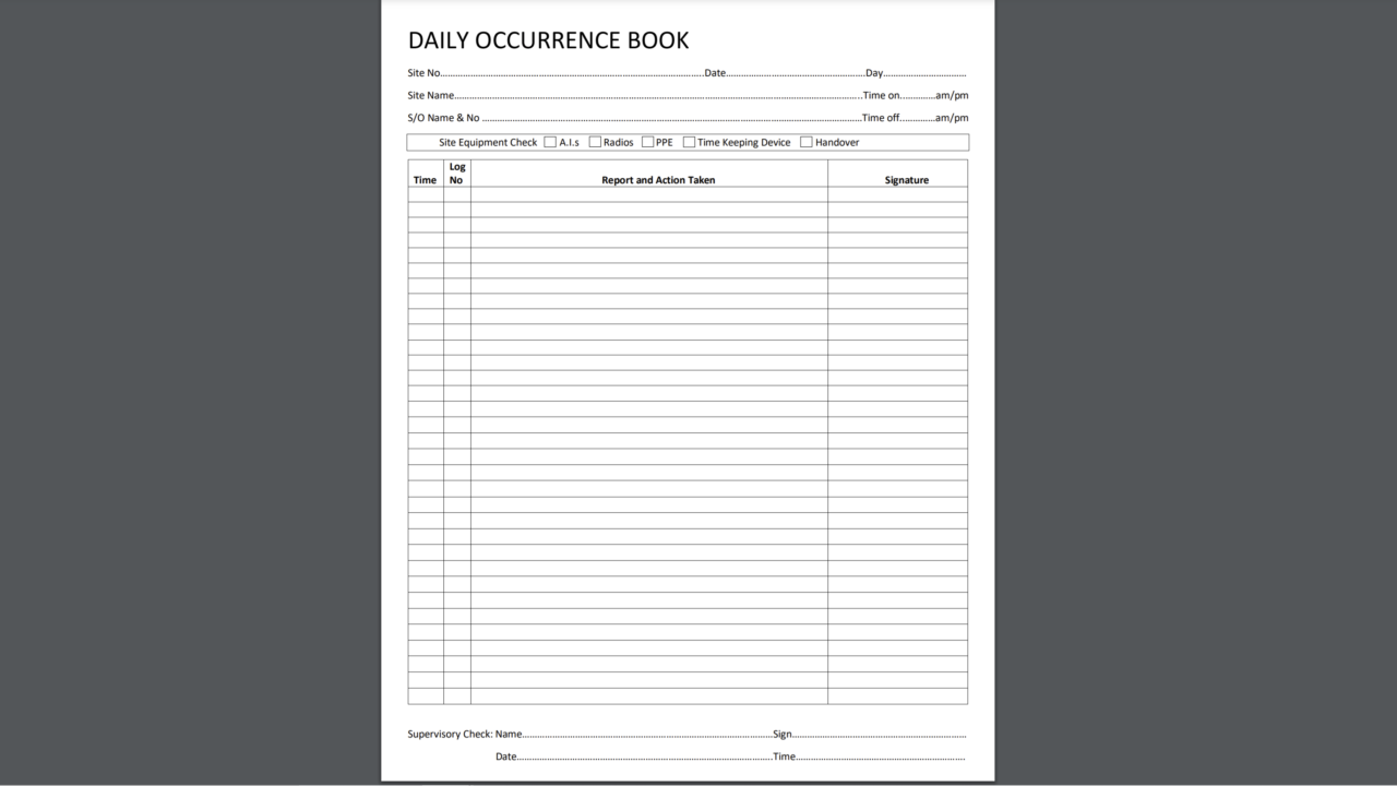 SIRV How to write a daily occurrence book